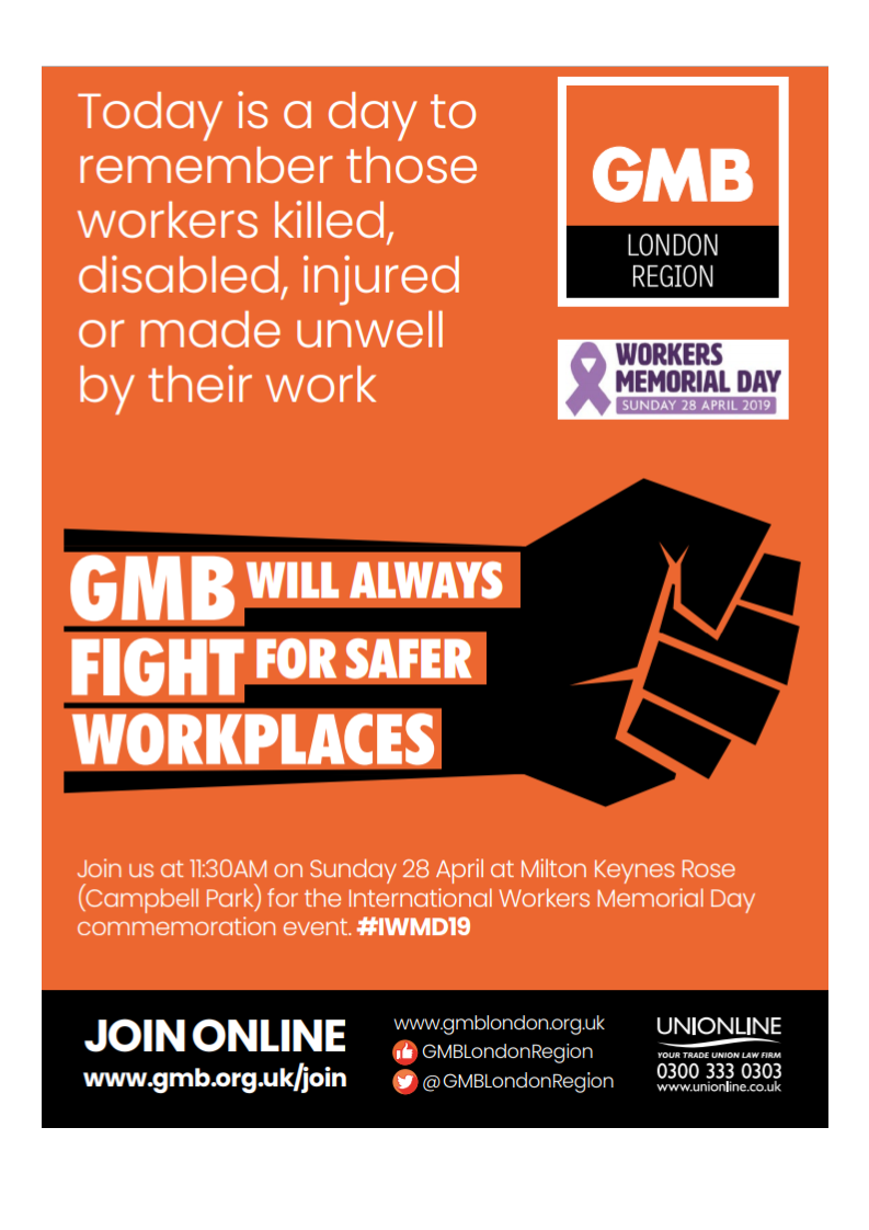 International Workers Memorial Day 2019 | GMB Milton Keynes City Branch ...